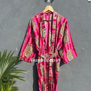 Cotton Beautiful Pink Color Tiger Print Robe, Indian Style Tiger With ...