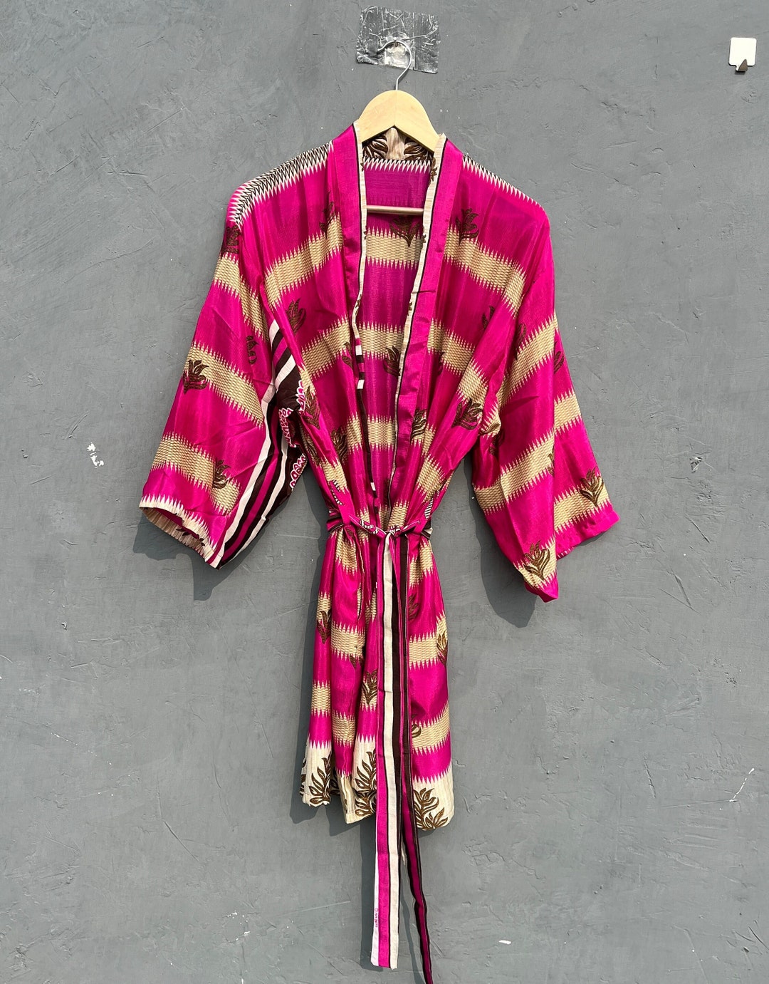 Women Short Silk Kimono Robe, Vintage Silk Kimono, Woman Bath Robe ...