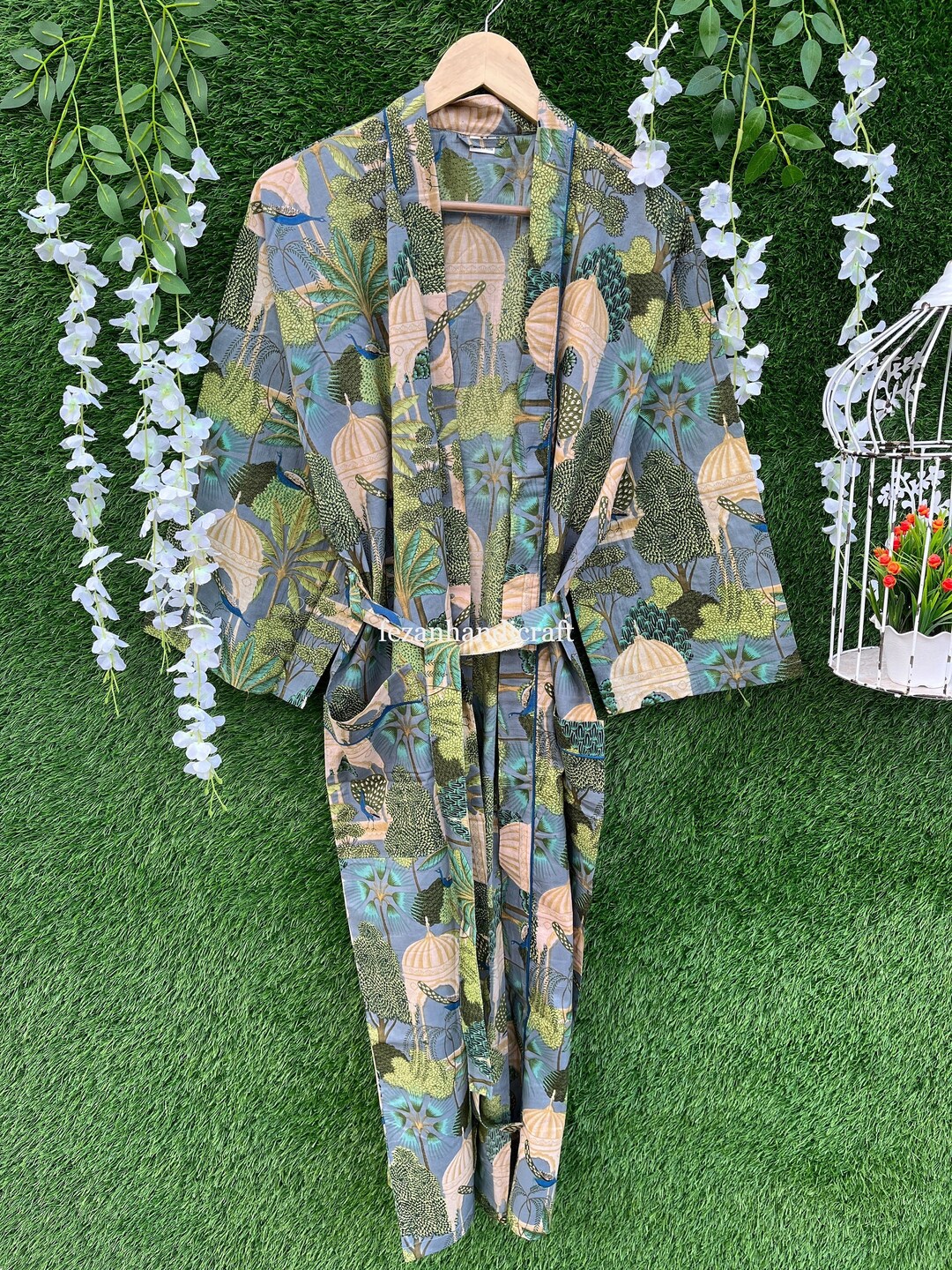 Indian 100% Cotton Kimono, Bathrobe Bohemian Style House Robe Light ...