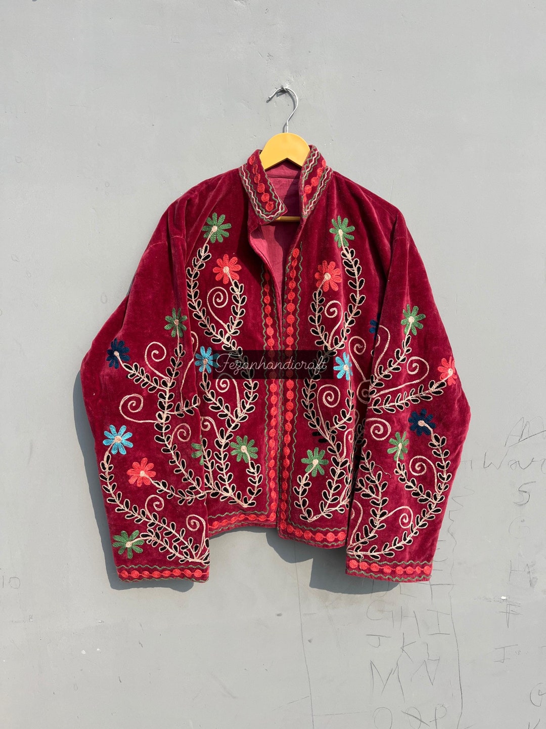 Handmade Suzani Velvet Jacket | Embroidered Boho Coat - Etsy