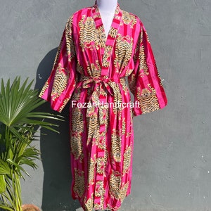 Cotton Beautiful Pink Color Tiger Print Robe, Indian Style Tiger With ...