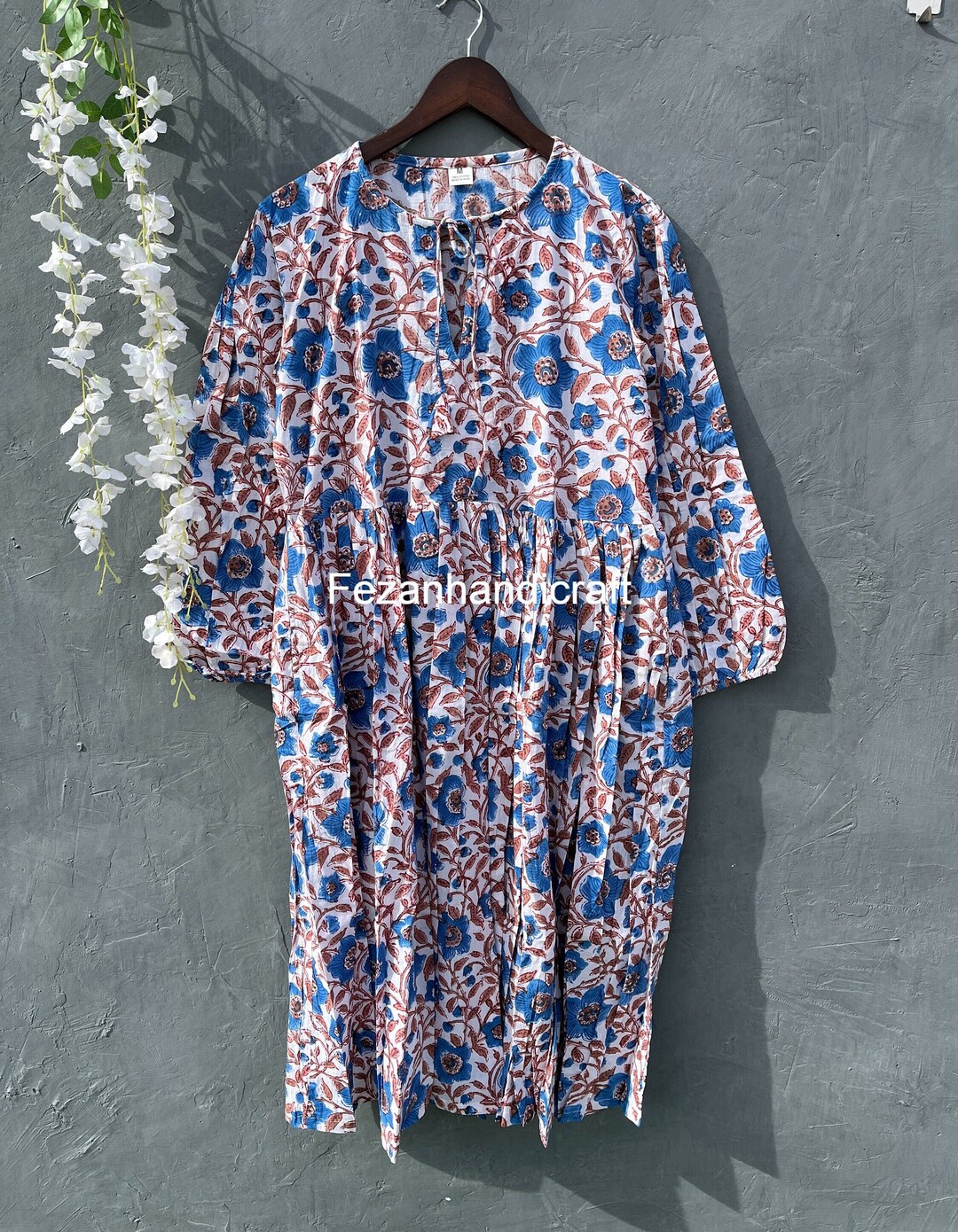 Hand Block Printed Cotton Dress: Indian Floral Bohemian Maxi Gown - Etsy