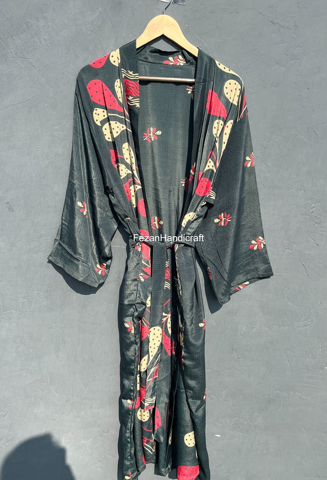 Silk Kimono Robe Dressing Gown, Vintage Kimono, Boho Kimono, Loungewear ...
