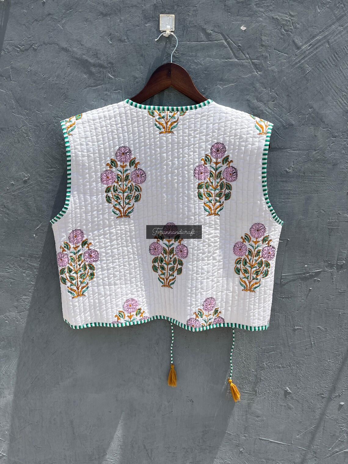 Cotton Block Print Butta Reversible Women Vest Coat Tie Jacket, Boho ...