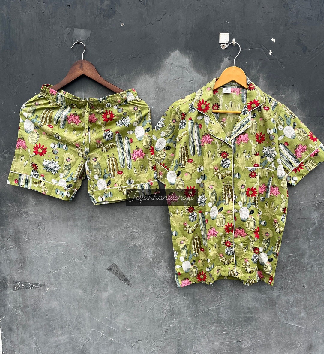 Cotton Floral Matching Pajamas Shirt Short Pant Set for Holidays or ...