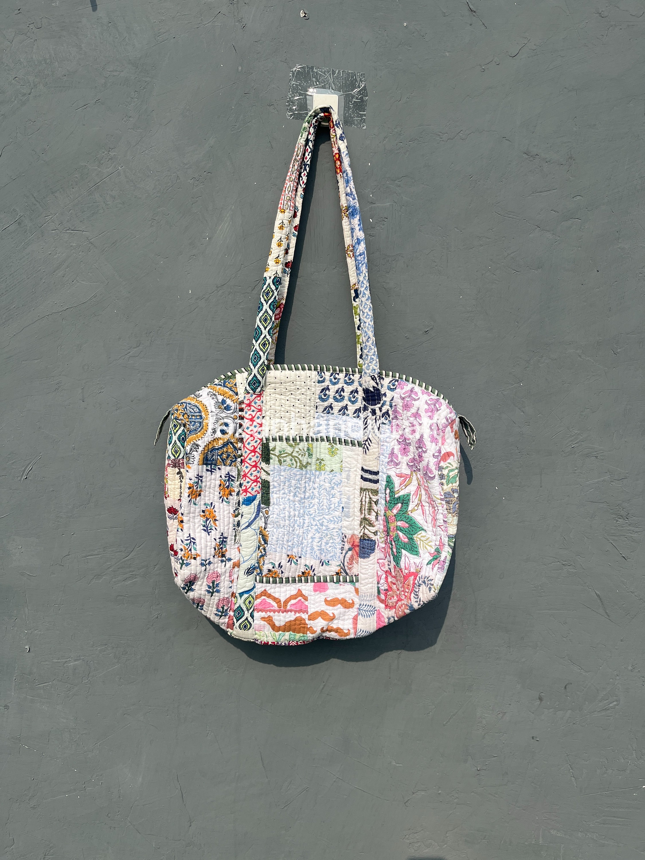 Handmade Quilted Patchwork Tote Bag: Block Print Cotton Duffle - Etsy