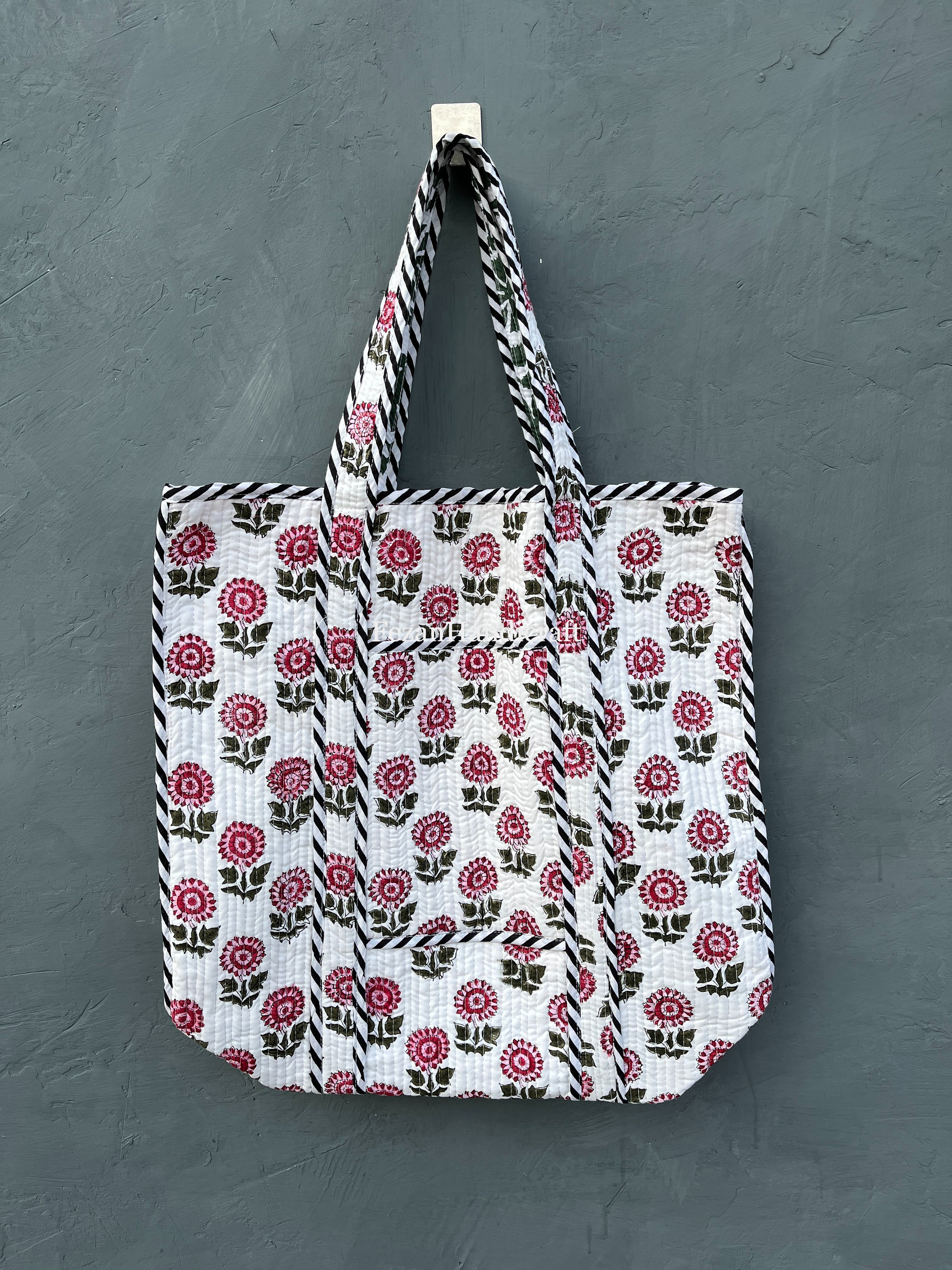 Floral Hand Block Print Bags, Corduroy Tote Bag, Indian Cotton ...