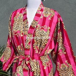 Cotton Beautiful Pink Color Tiger Print Robe, Indian Style Tiger With ...
