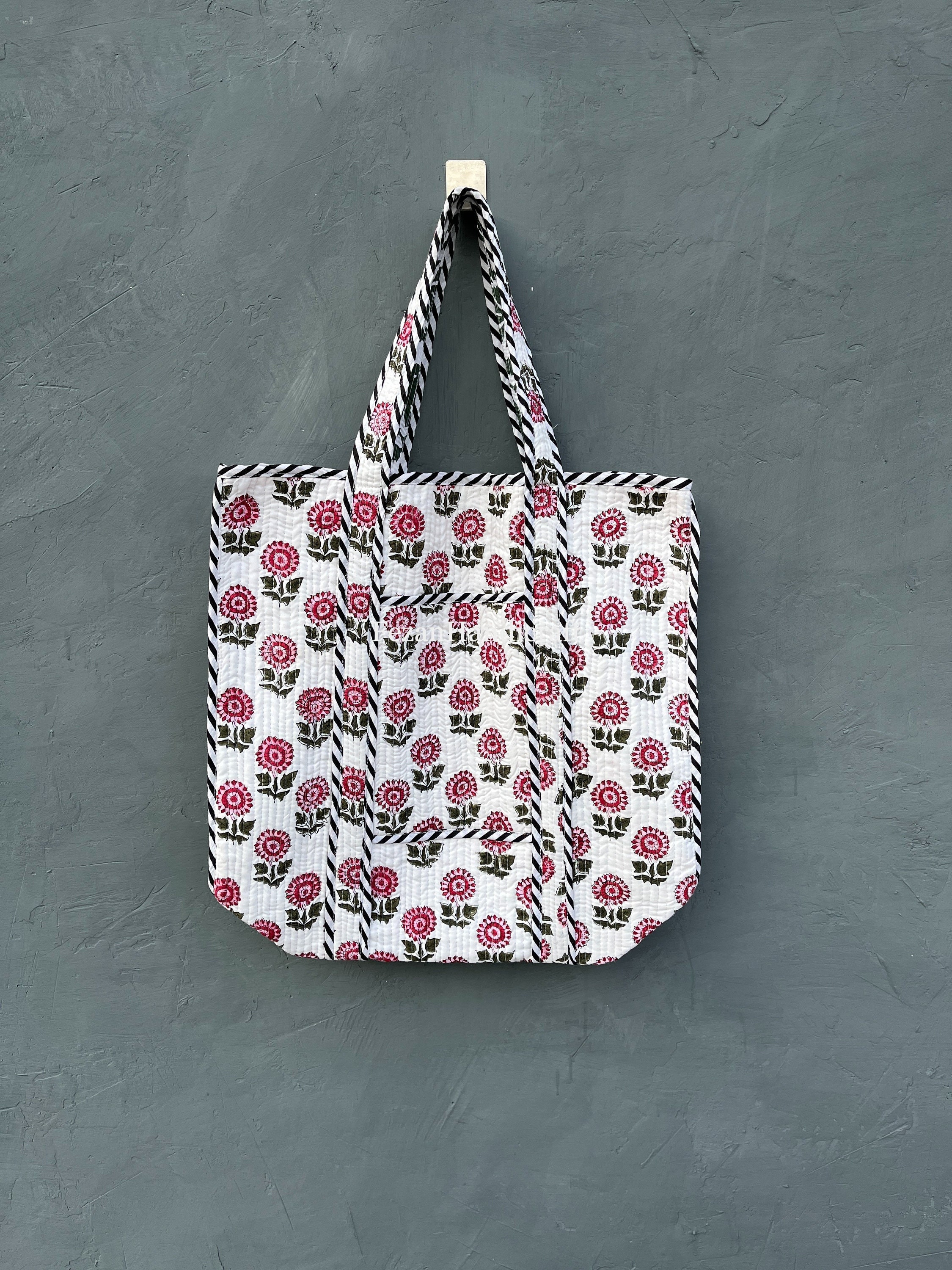 Floral Hand Block Print Bags, Corduroy Tote Bag, Indian Cotton ...
