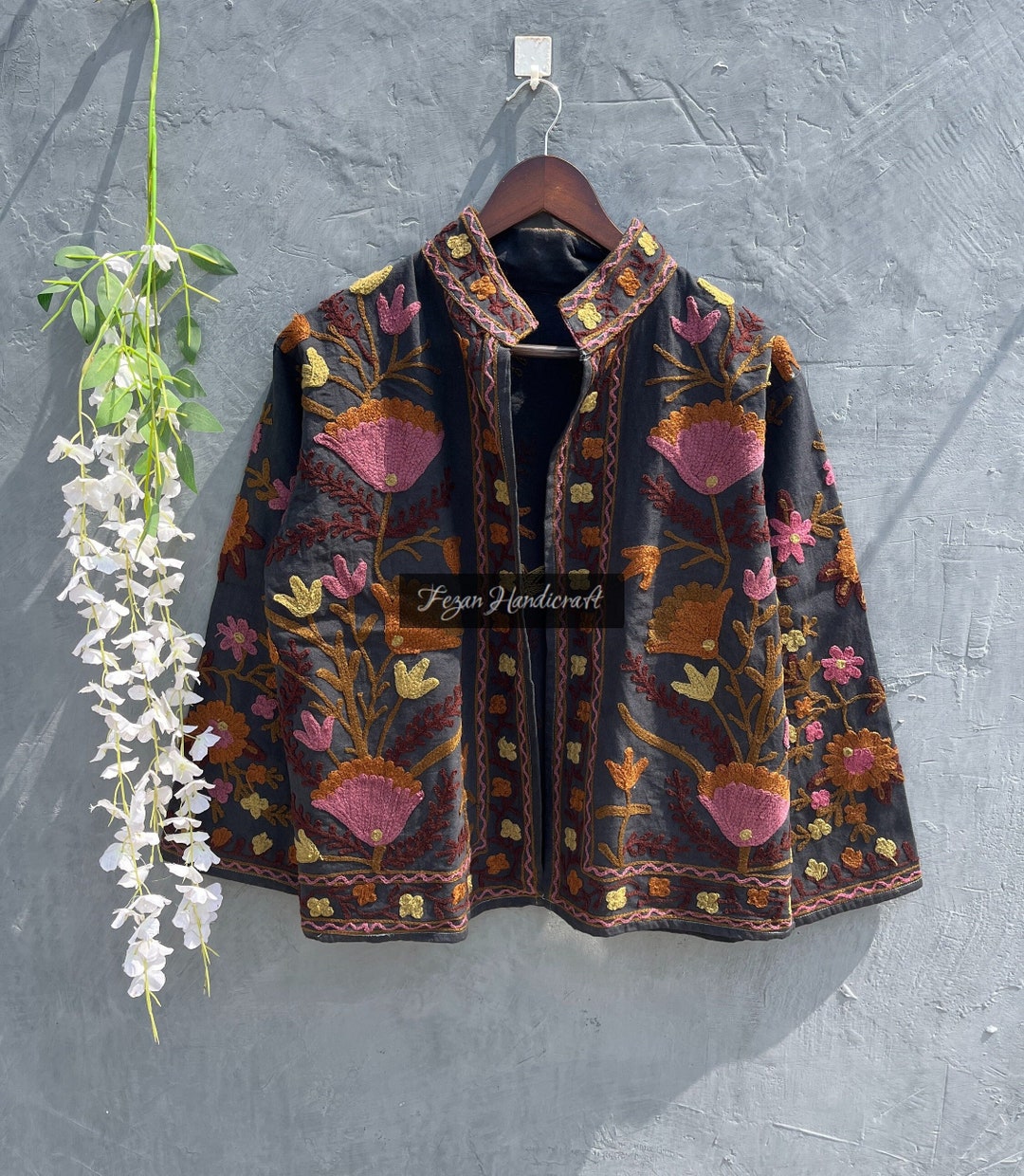 All Suzani Cotton Embroidery Short Jacket, Indian Floral Women Wear ...