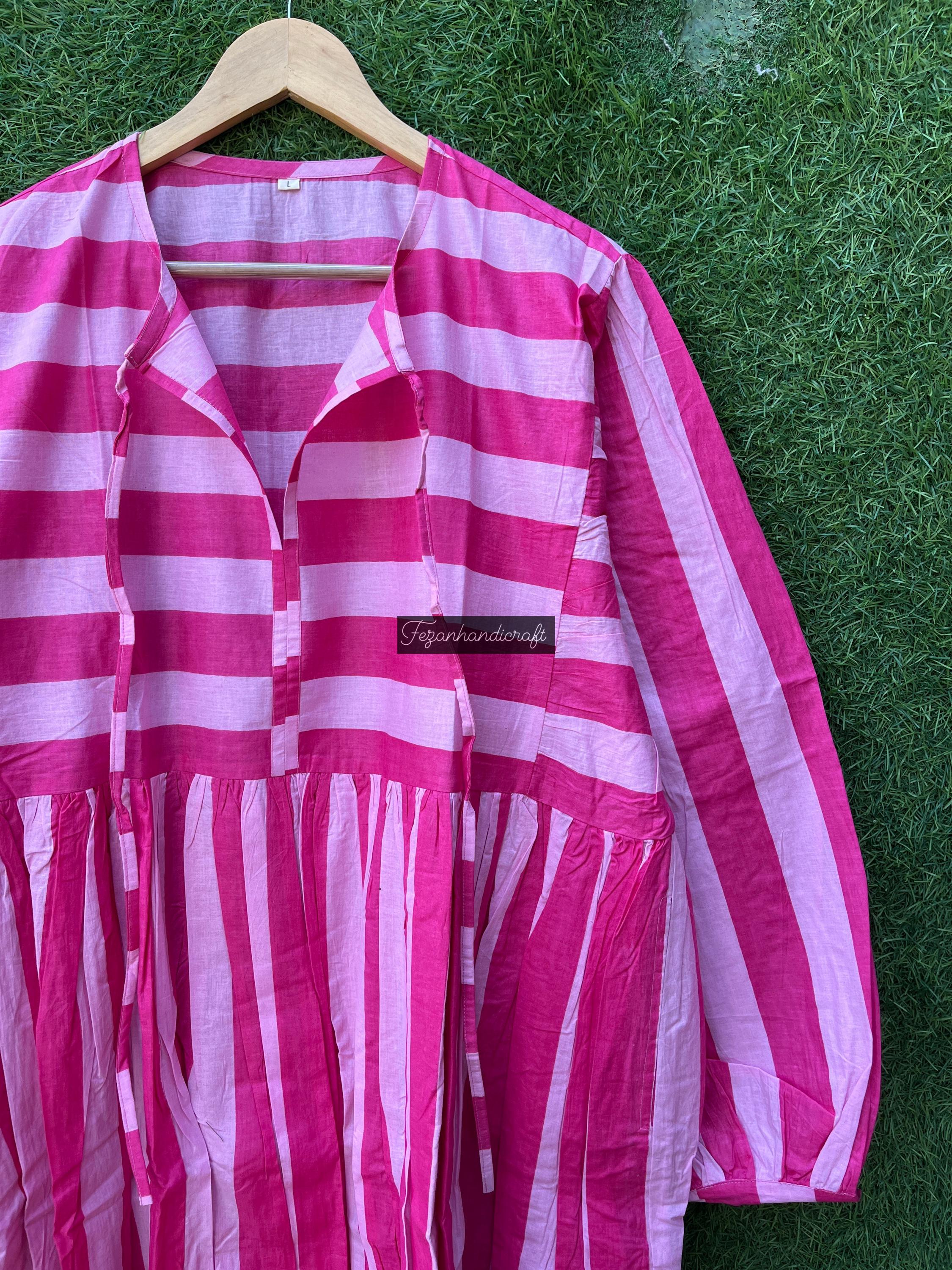 Pink Striped Cotton Dress: Hand Block Print V-neck Maxi Dress - Etsy