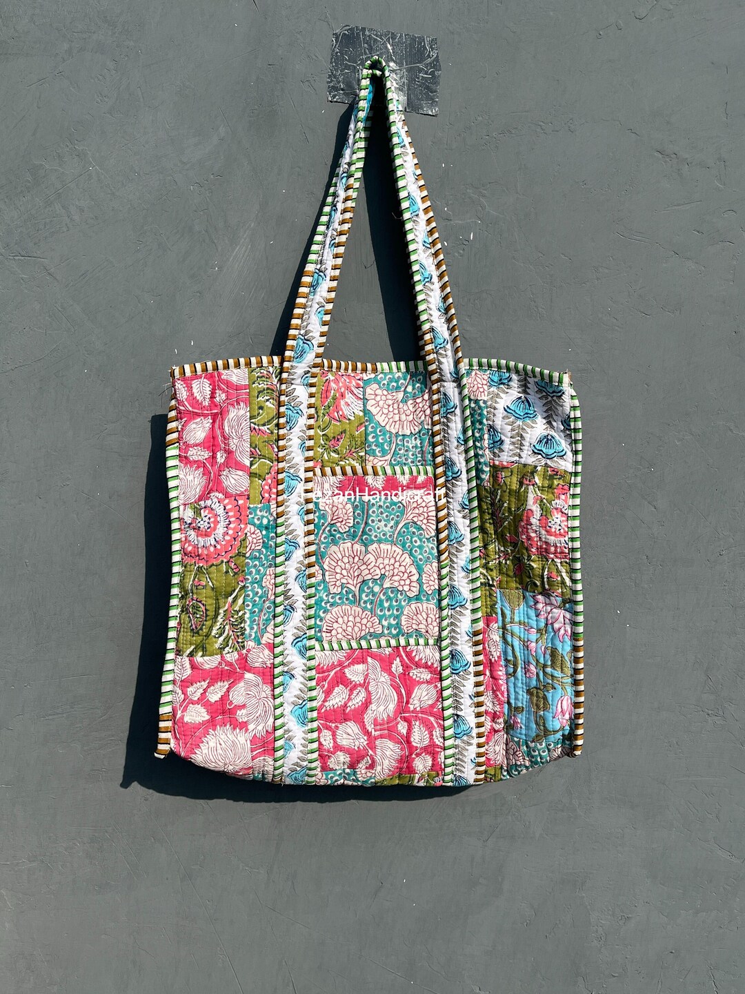 Mix Patchwork Cotton Quilted Duffle Tote Bags Block Print Shoulder Bags ...