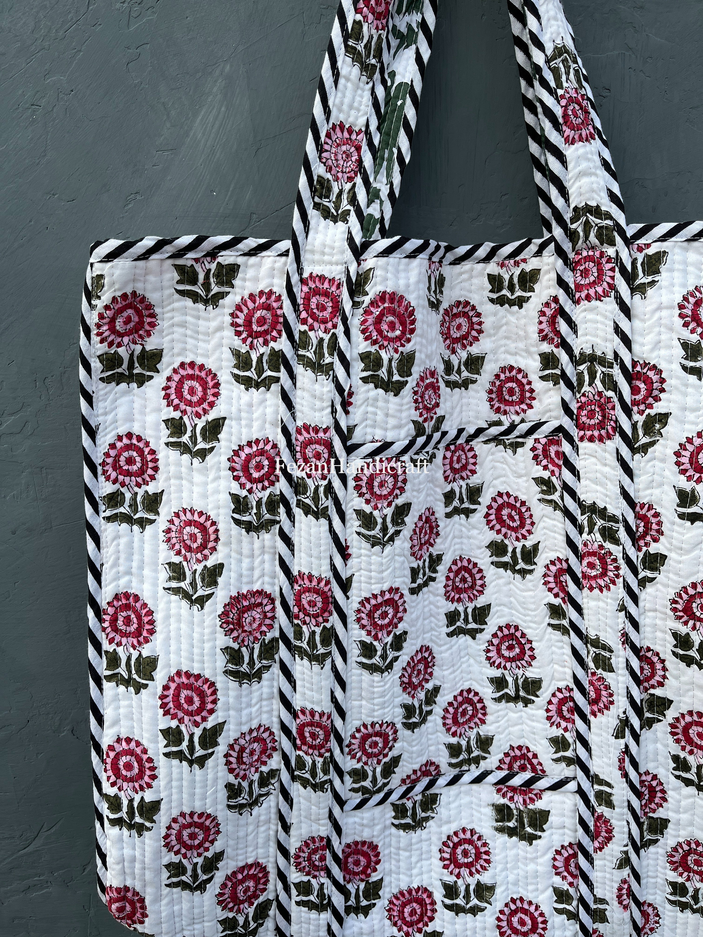 Floral Hand Block Print Bags, Corduroy Tote Bag, Indian Cotton ...