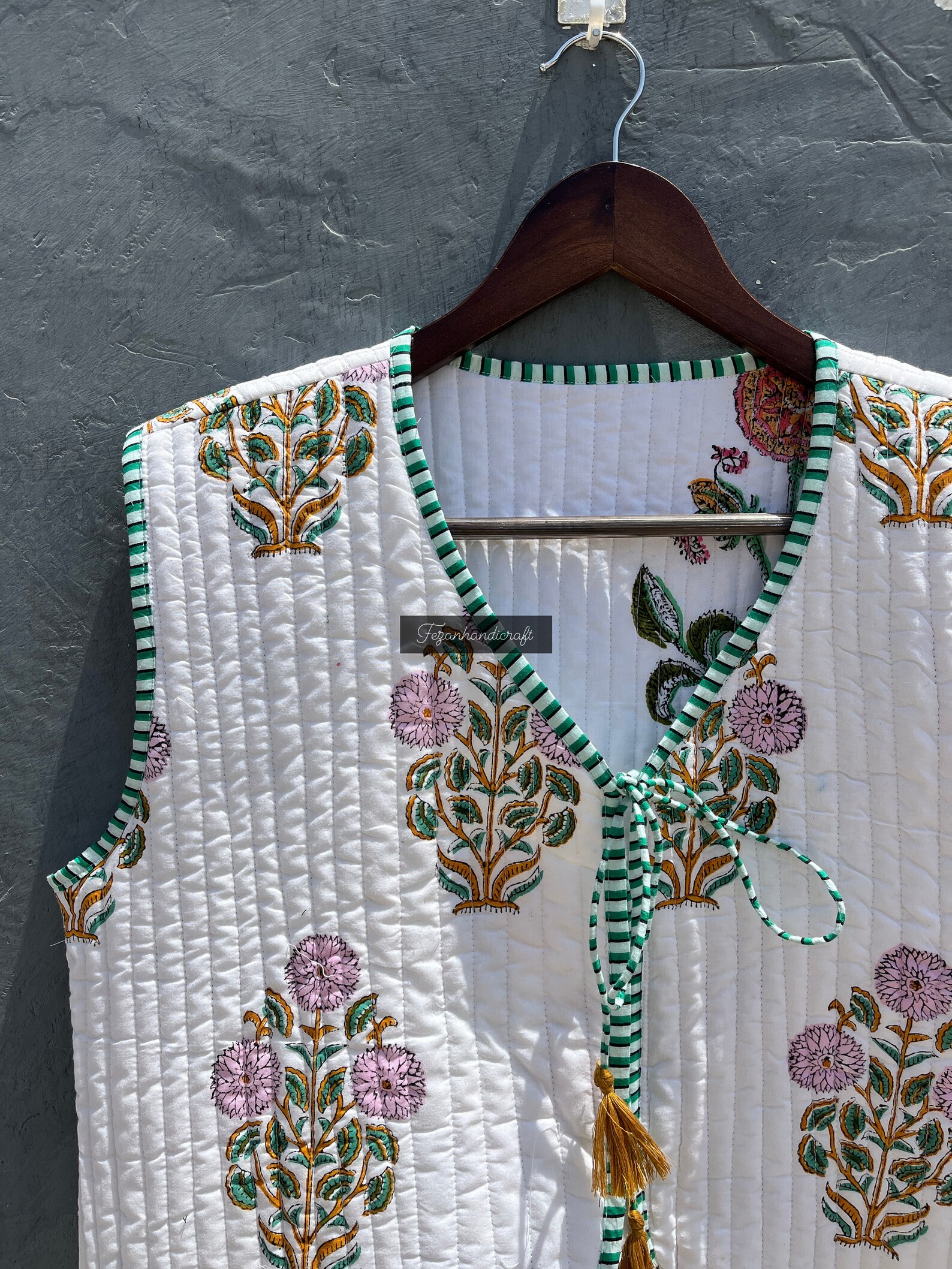 Cotton Block Print Butta Reversible Women Vest Coat Tie Jacket, Boho ...
