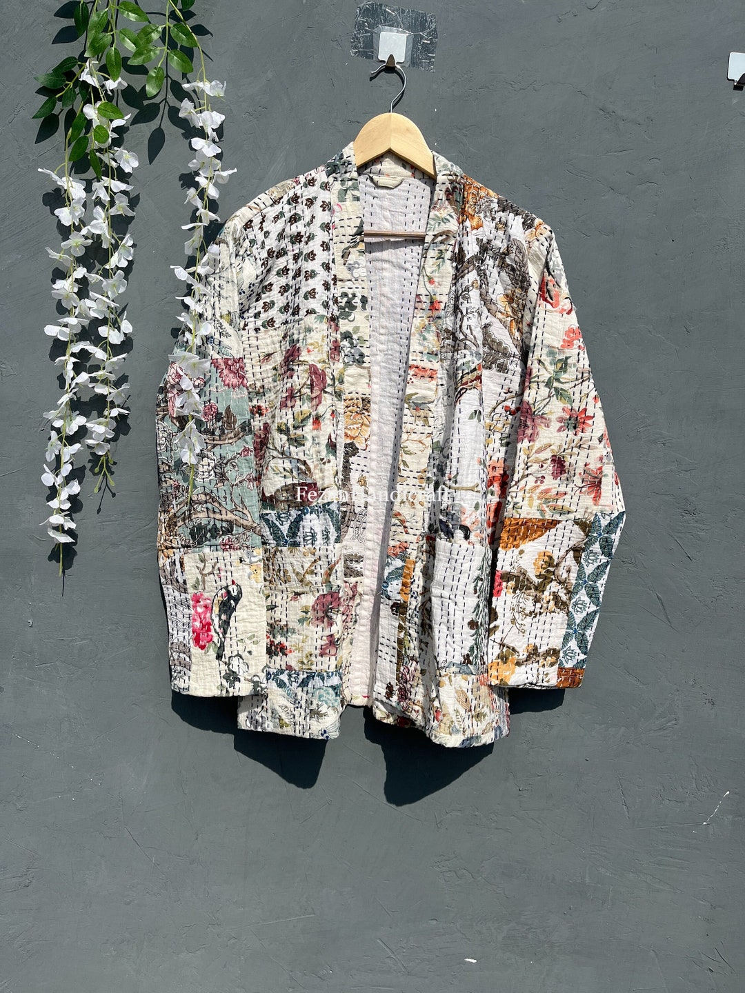 Patchwork Cotton Kantha Jacket: Block Print Bohemian Coat With Pockets - Etsy