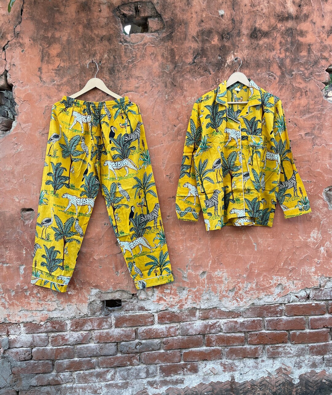 Indian Cotton Jungle Print Safari Print Pajama Set, Women Night Suit ...