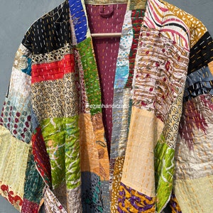 Silk Assorted Kantha Patchwork Quilted Kimono, With Pocket Belt House ...