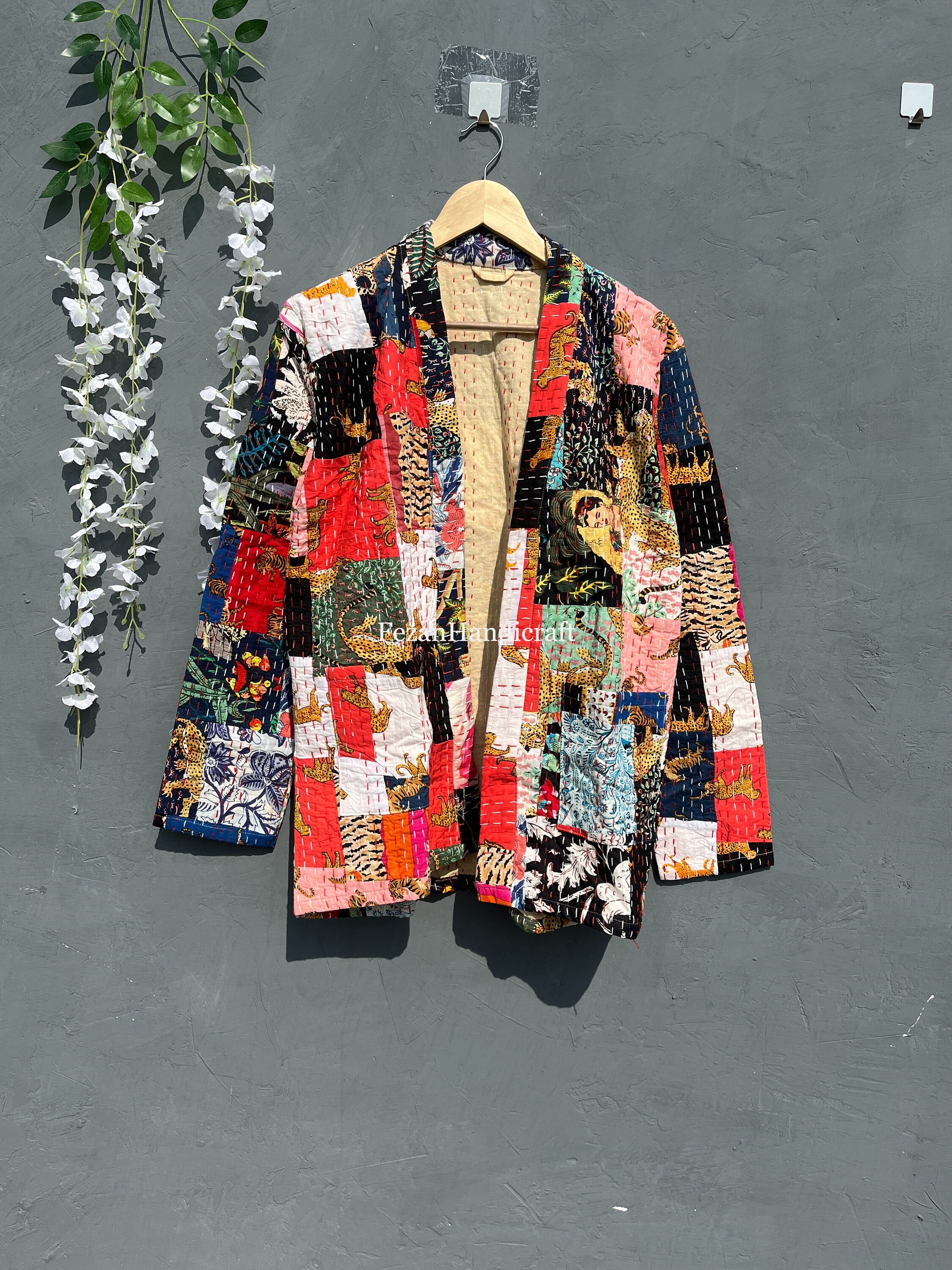 Tiger Print Kantha Quilted Cotton Jacket: Boho Ethnic Overcoat - Etsy