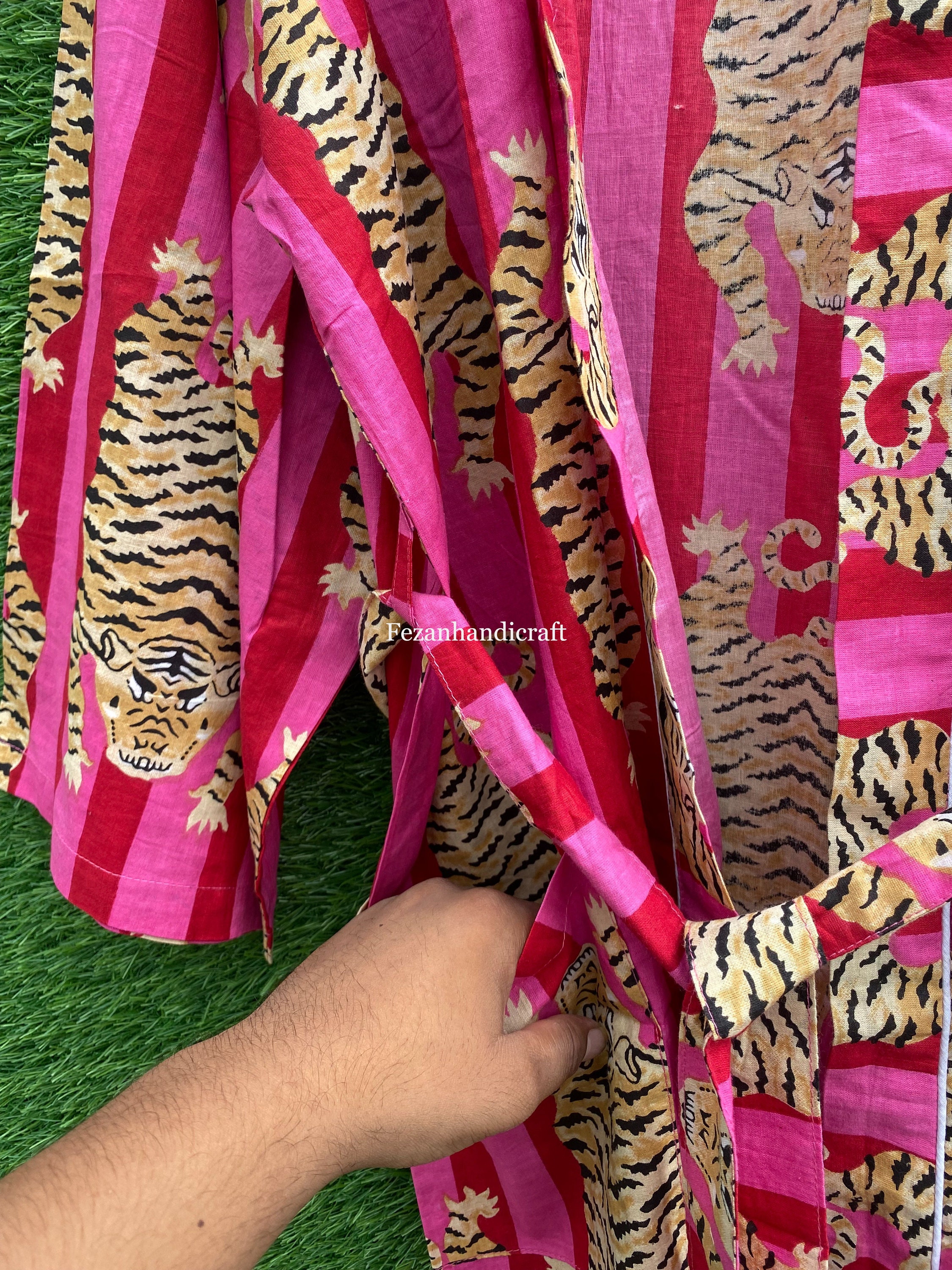 Cotton Beautiful Pink Color Tiger Print Robe Indian Style - Etsy