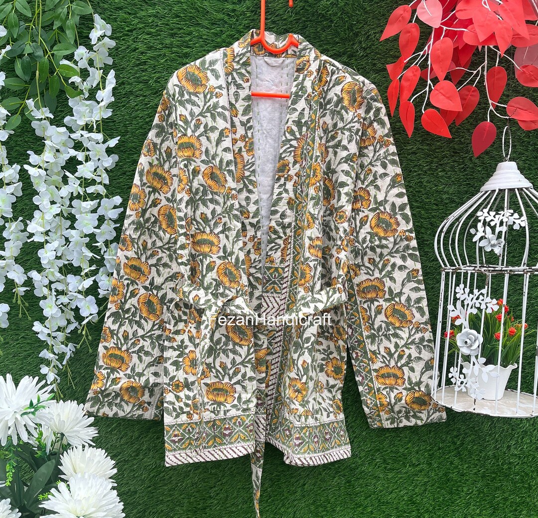 Indian 100% Cotton Block Print Jacket Kantha Floral Jacket - Etsy