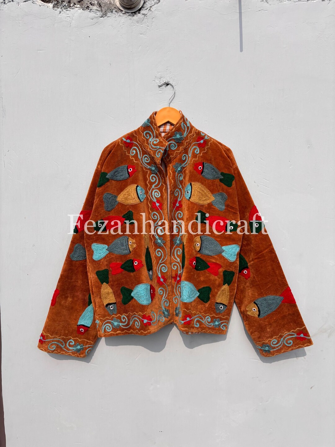 Fish Embroidered Jacket, Boho-chic Jacket, Uzbek Suzani Jacket, Women's ...