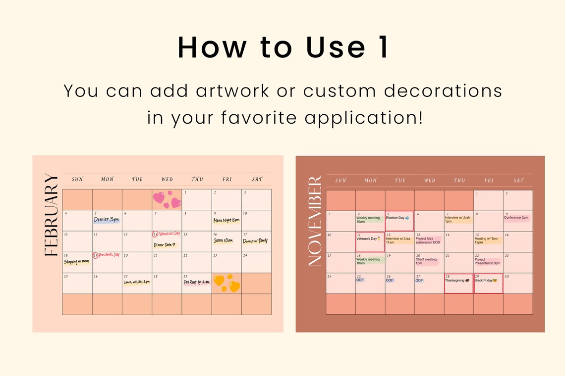 Monthly Calendar 2024, Fillable PDF, Digital Download, Printable - Etsy