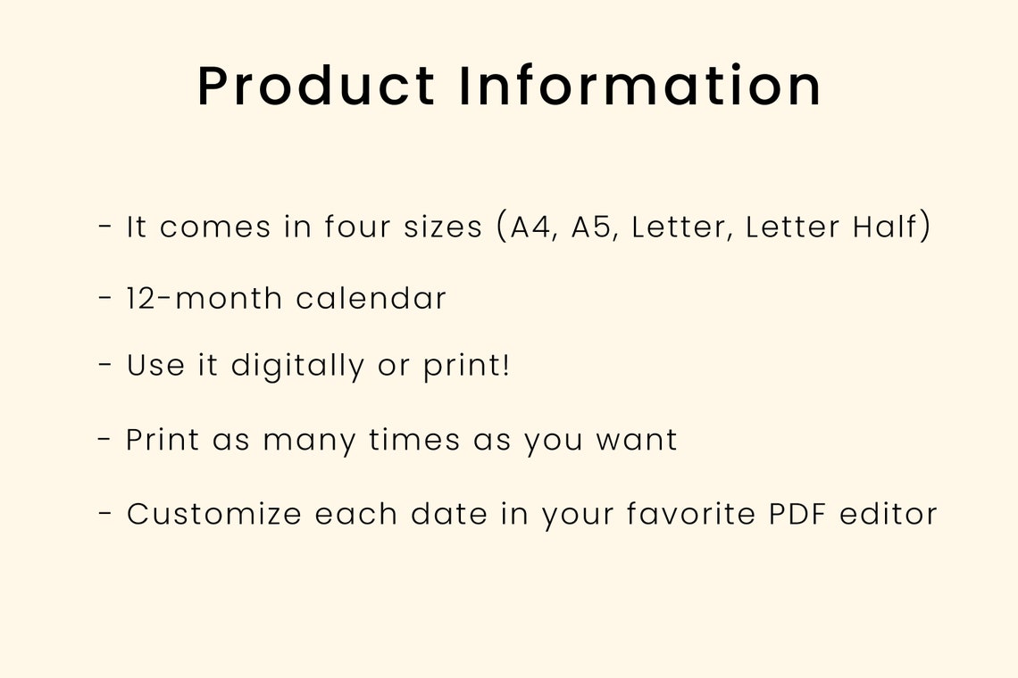 Monthly Calendar 2024, Fillable PDF, Digital Download, Printable - Etsy