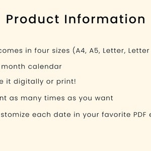 Monthly Calendar 2024, Fillable PDF, Digital Download, Printable - Etsy