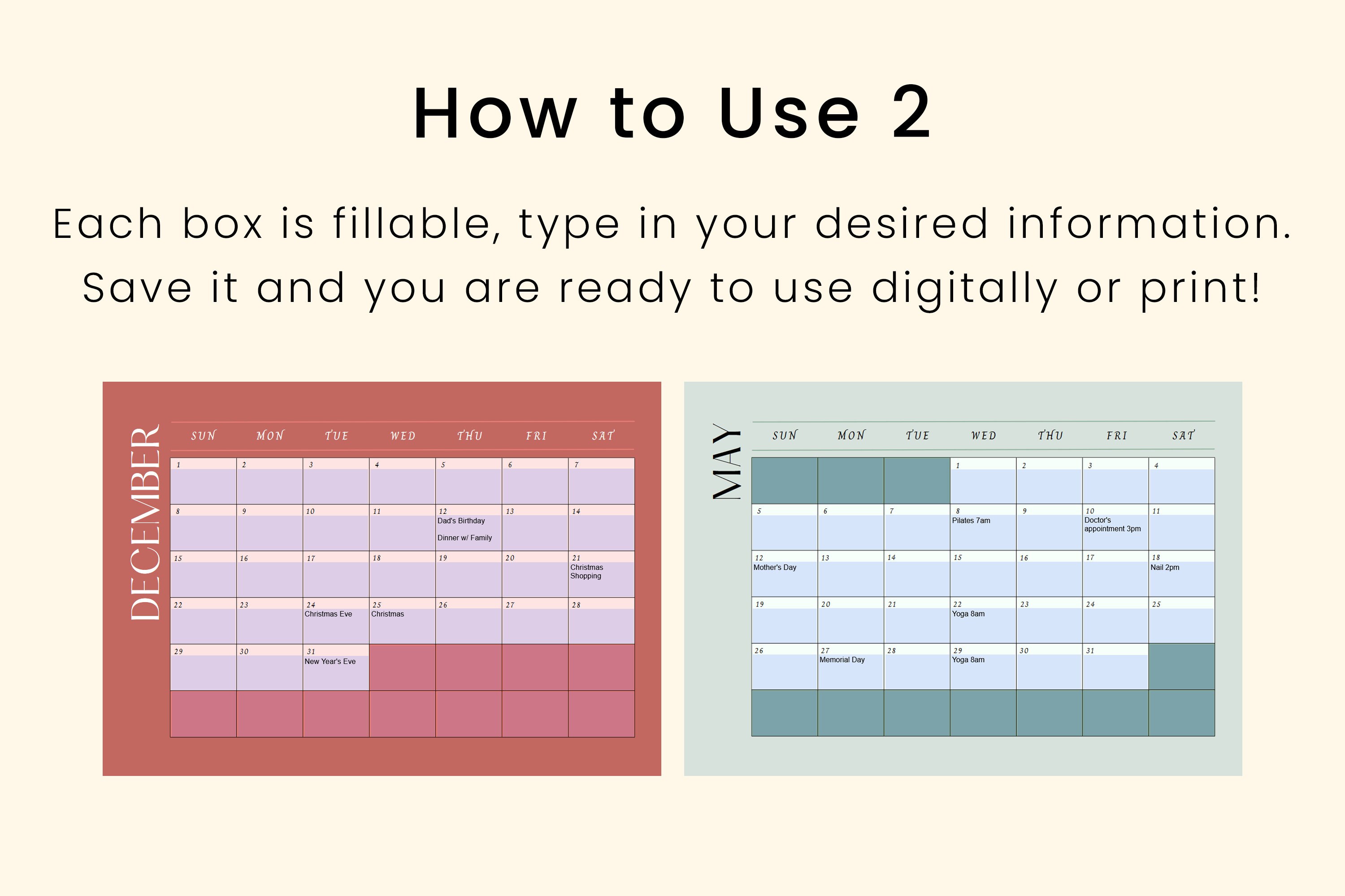 Monthly Calendar 2024, Fillable PDF, Digital Download, Printable - Etsy