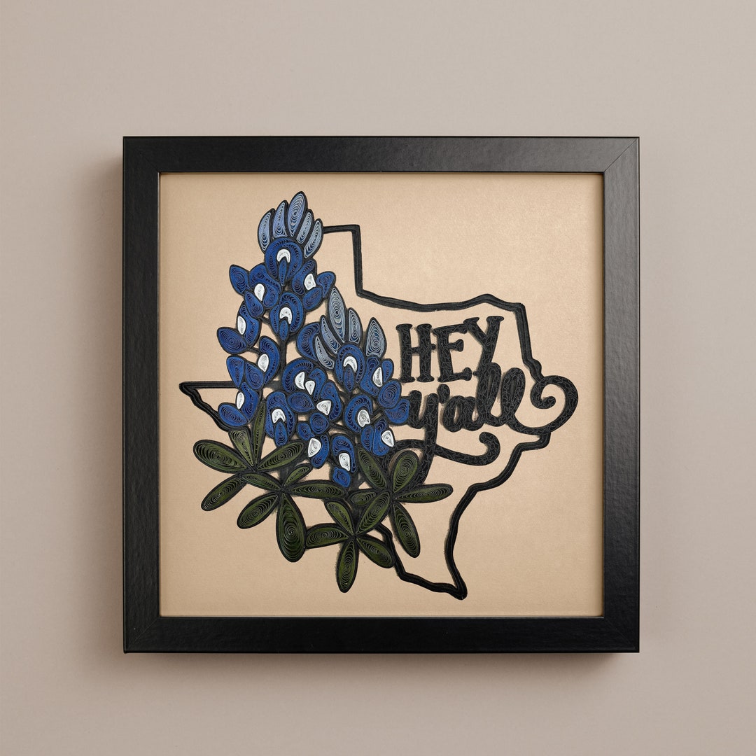 Texas Map With Bluebonnet Flower Quilling Paper Art - Etsy