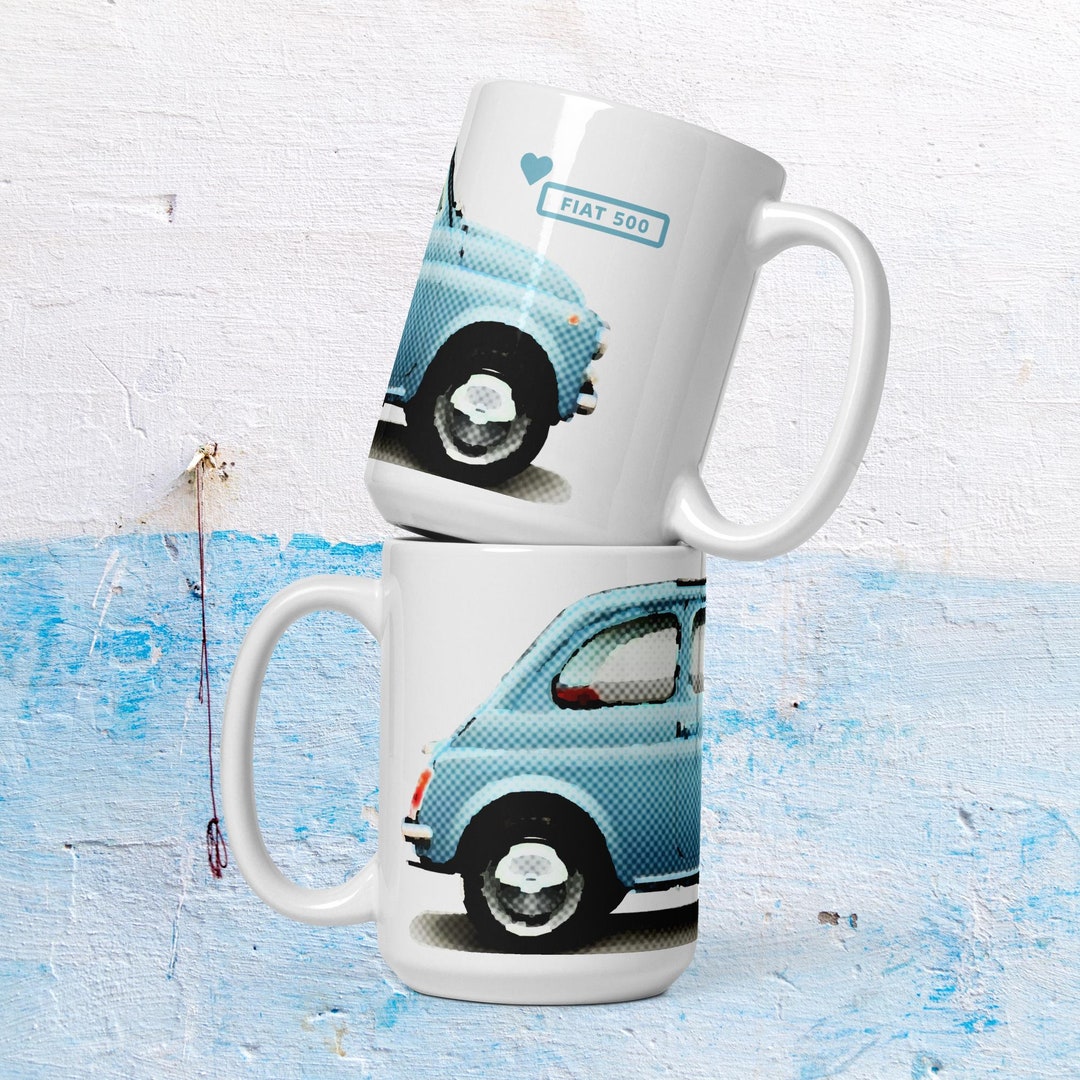 White Glossy Mug, Fiat 500 Mug, Classic Car Mug (BLUE) - Etsy