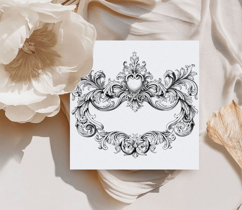 Baroque Scrolls template Crest PNG Clipart template Floral Rococo ...