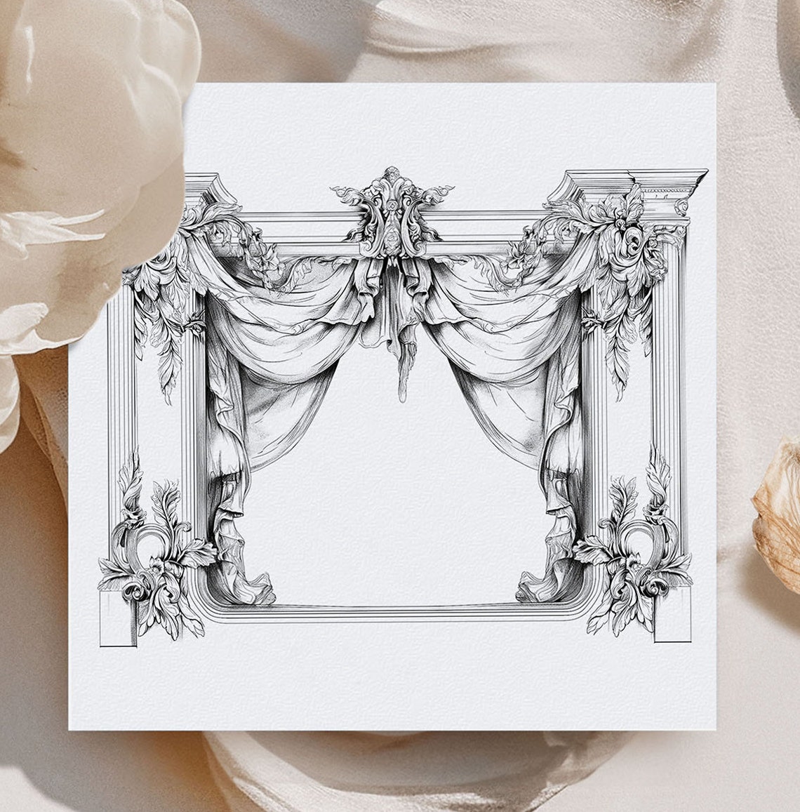 Baroque Curtain template Crest PNG Clipart template Floral Curtain ...