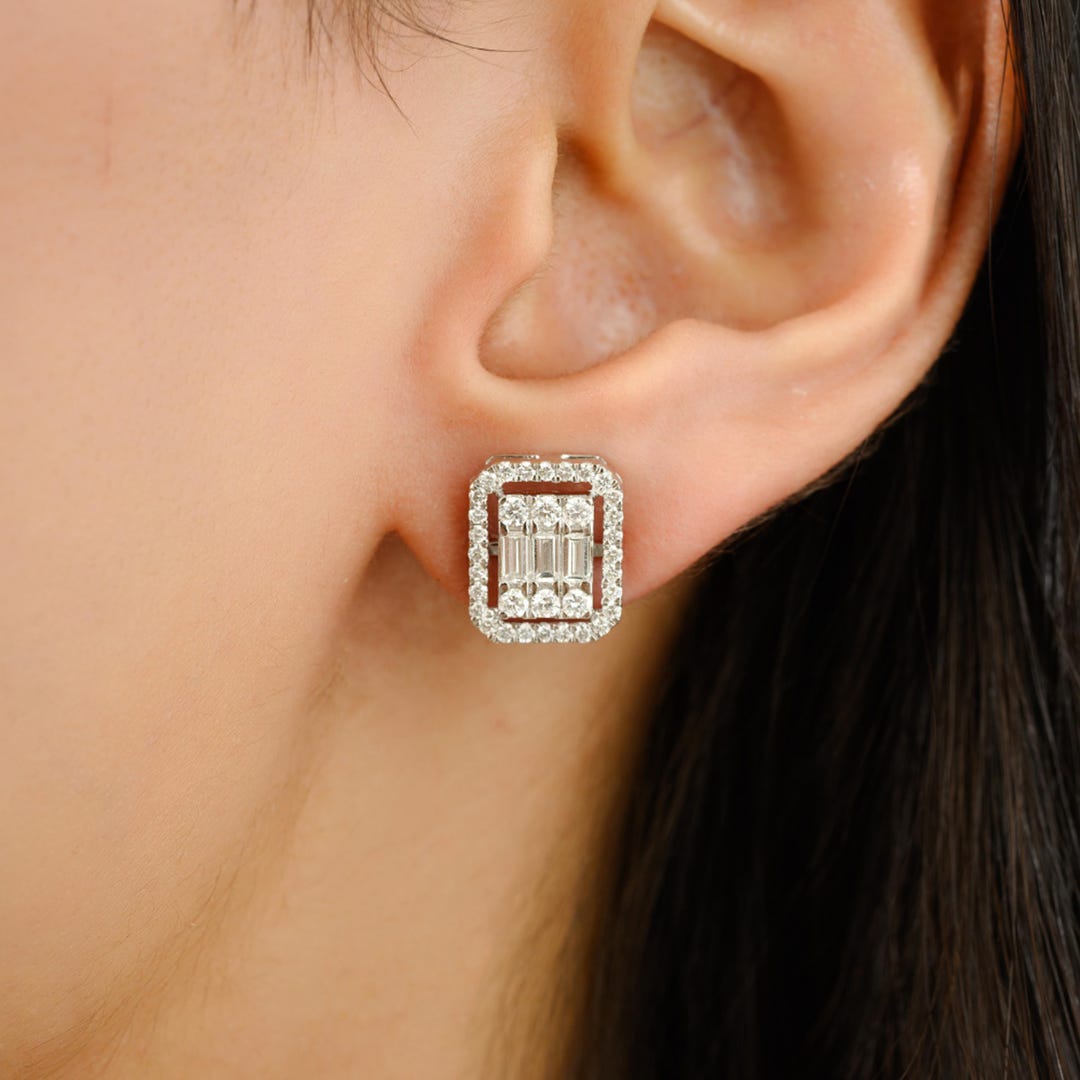0.81 CT Mix Shape Diamond Stud Earrings | 14k Solid White Gold ...