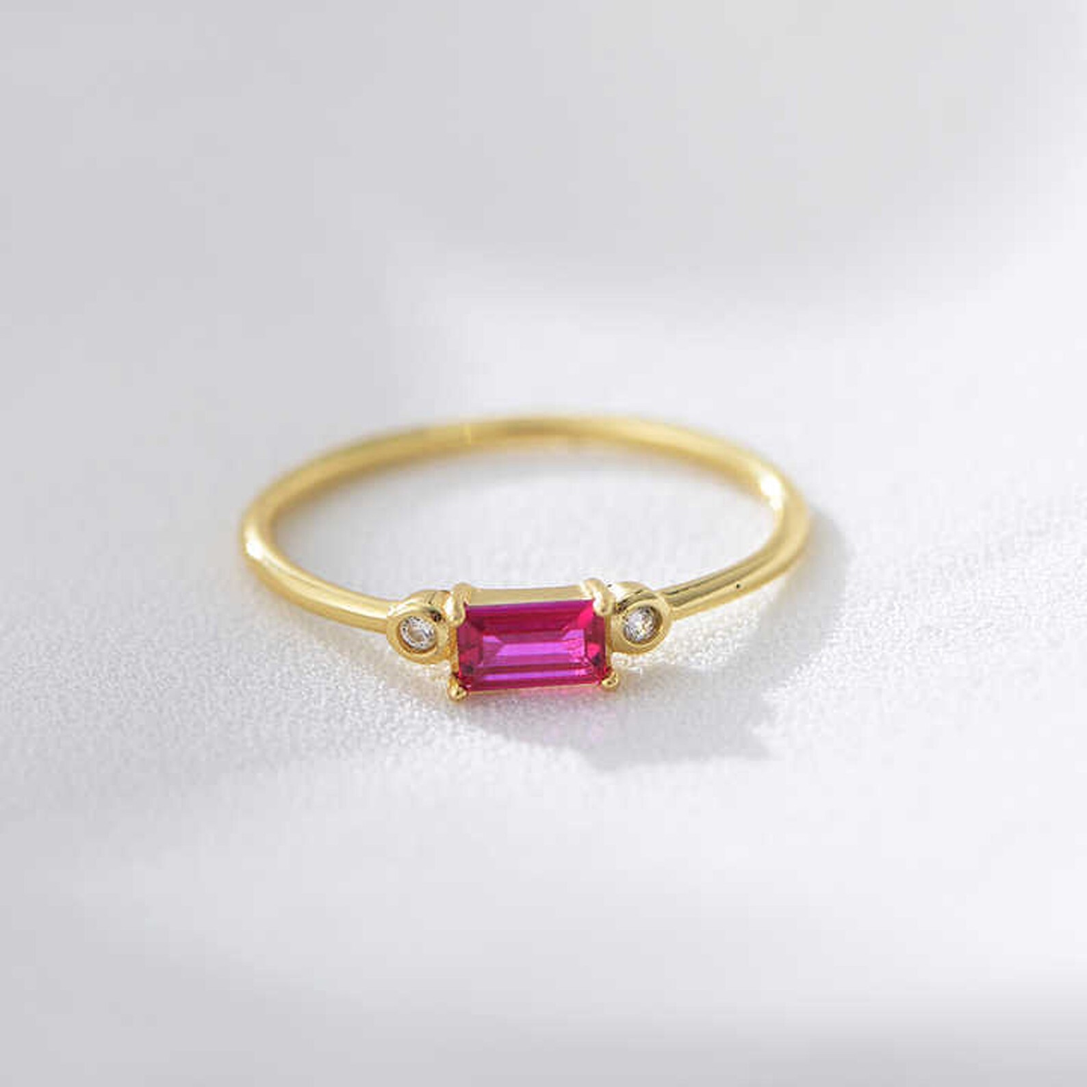 Ruby Baguette Diamond Bezel Ring, Dainty Peridot Ring, Ruby and ...