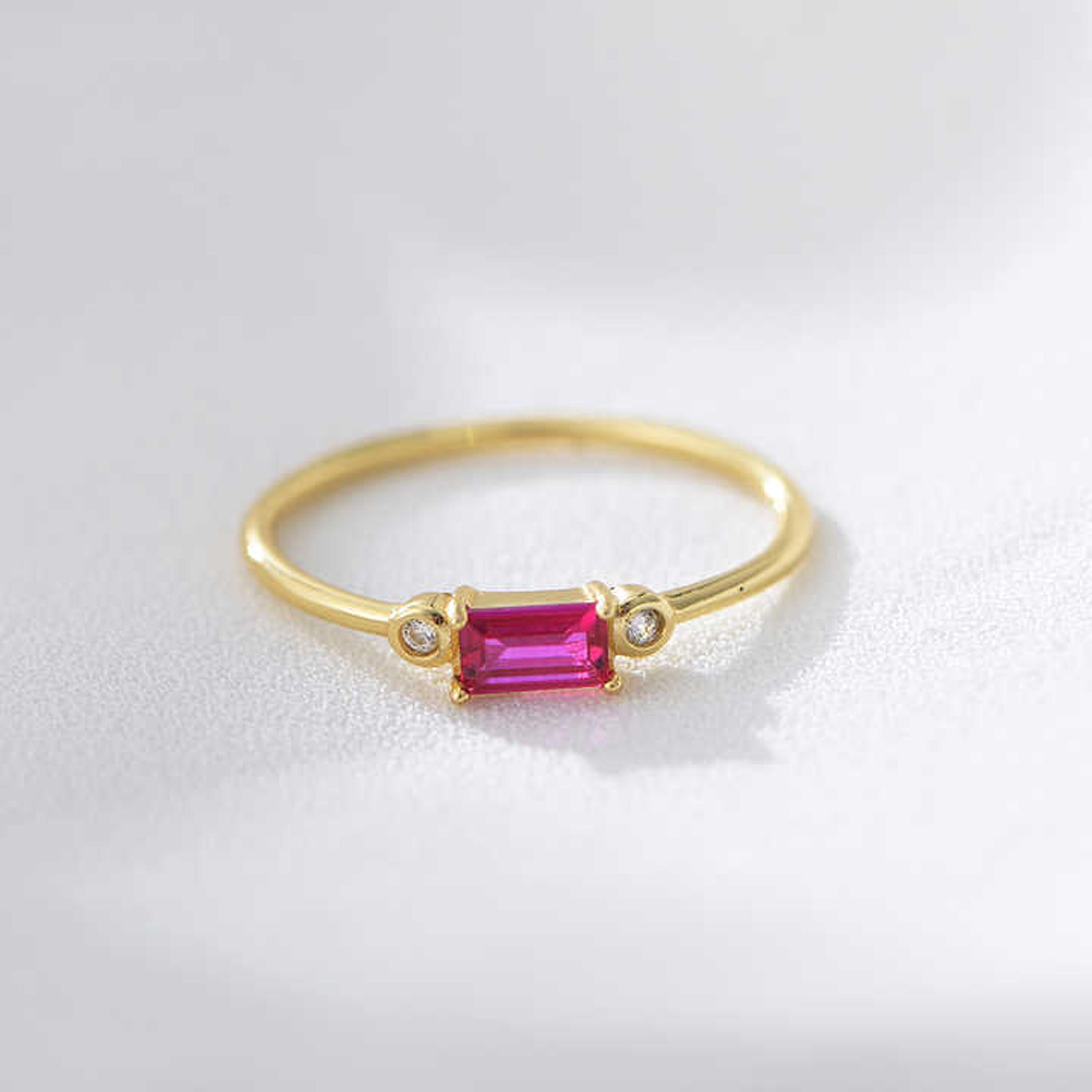 Ruby Baguette Diamond Bezel Ring, Dainty Peridot Ring, Ruby and ...