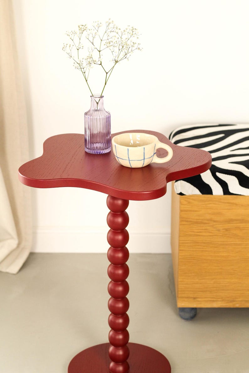 Lacquered Table, With Wavy Oval Shape, Side Table on One Leg, Color ...