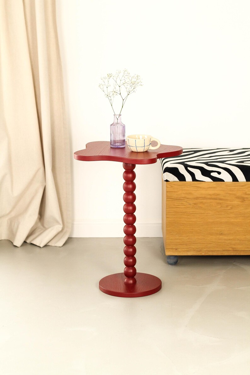 Lacquered Table, With Wavy Oval Shape, Side Table on One Leg, Color ...
