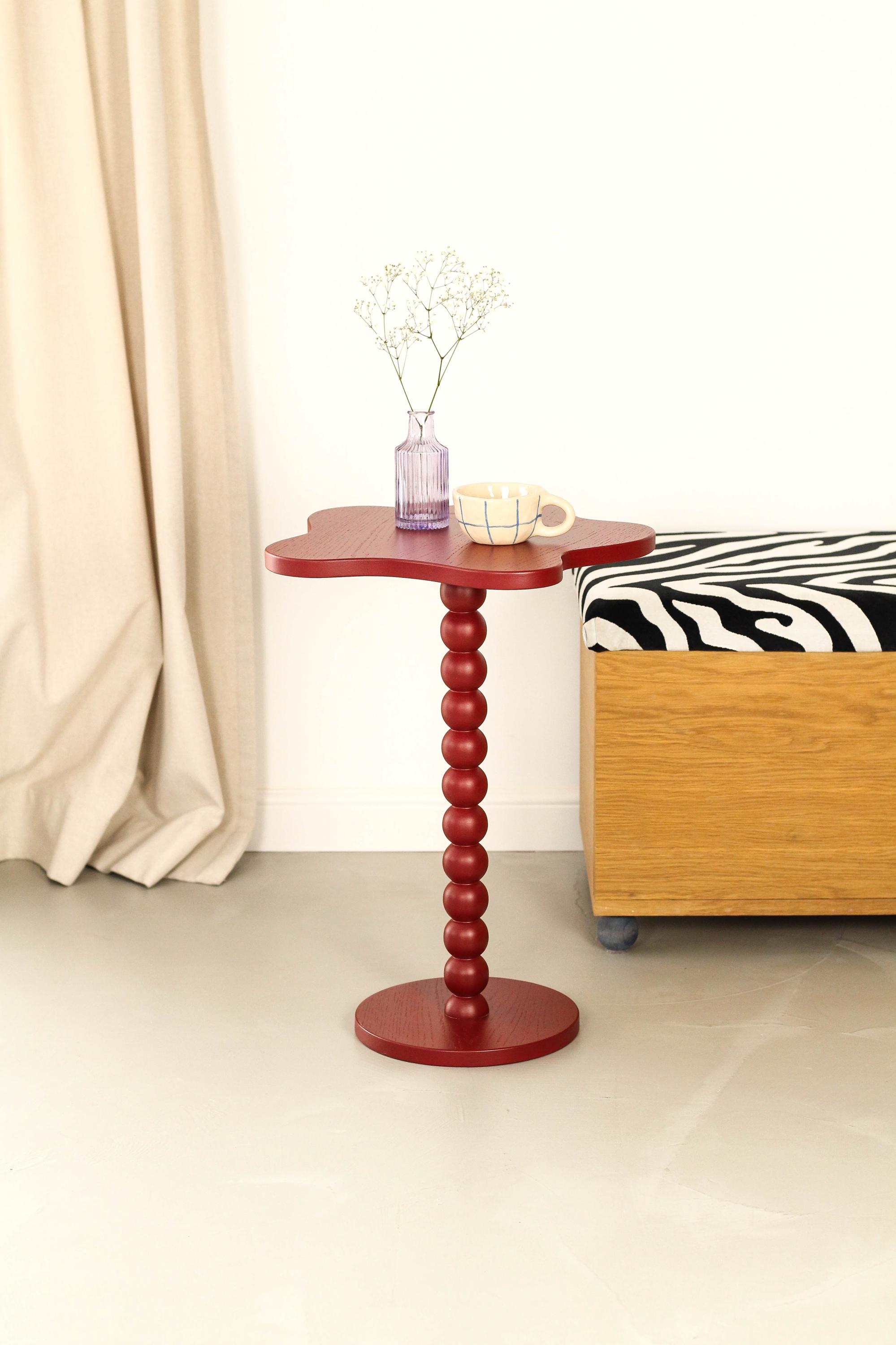 Lacquered Table, With Wavy Oval Shape, Side Table on One Leg, Color ...