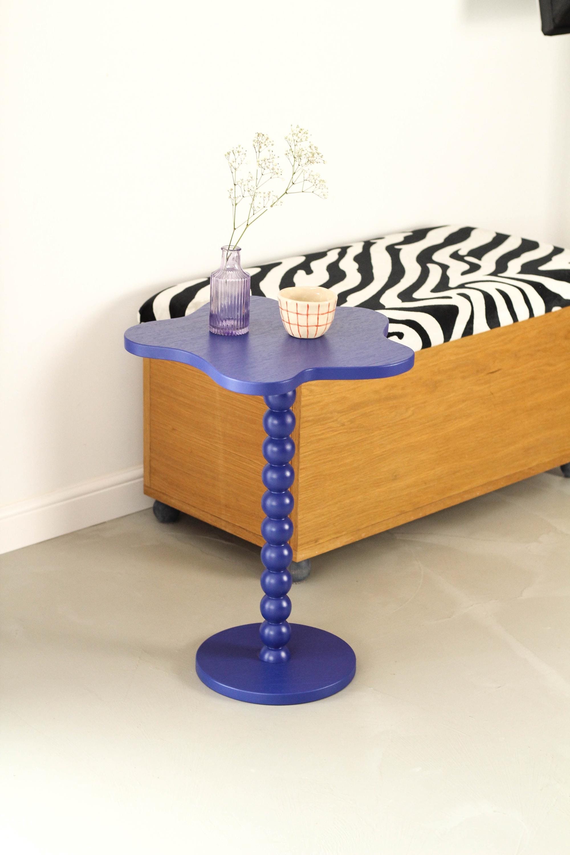 Lacquered Table, With Wavy Oval Shape, Side Table on One Leg, Color ...