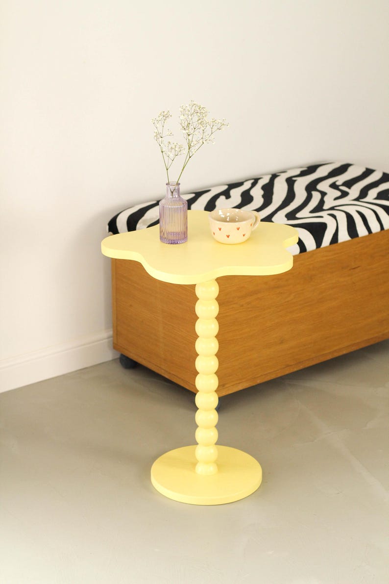 Lacquered Table, With Wavy Oval Shape, Side Table on One Leg, Color ...