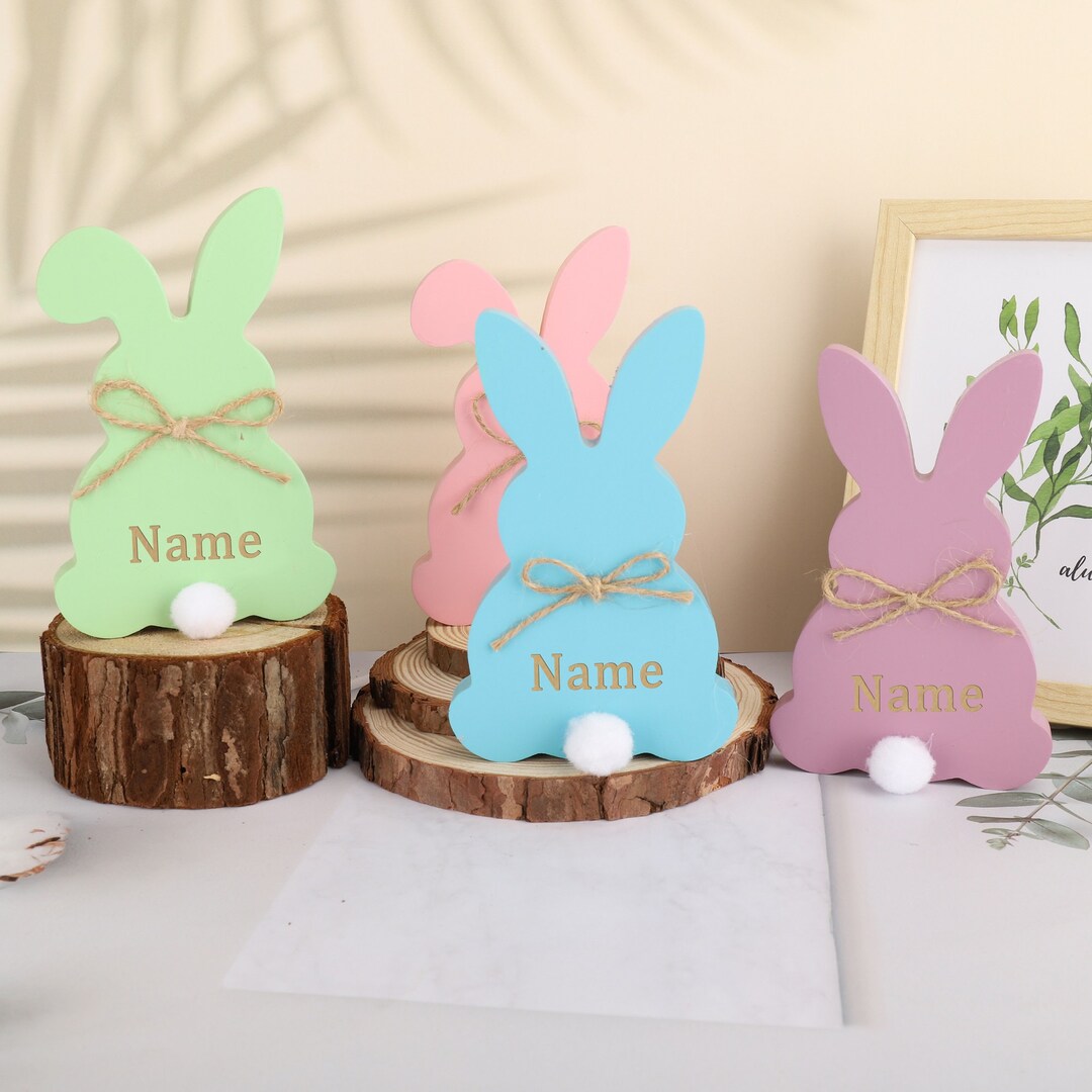 Easter Basket Bunny Name Sign,personalized Wooden Bunny With Name ...