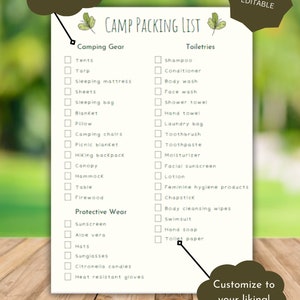 Editable Camping Packing List, Camp Essentials, Summer Camp, National ...