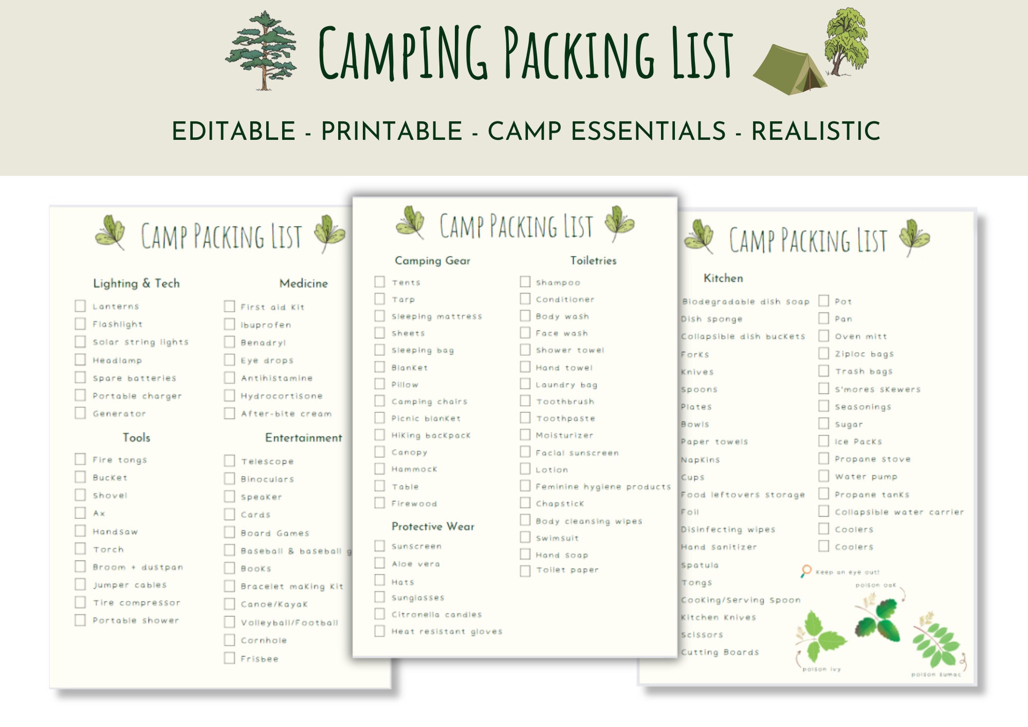 Editable Camping Packing List, Camp Essentials, Summer Camp, National ...