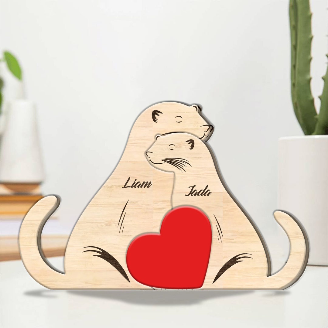 Personalized Wooden Otter Couple Puzzle, Couple Name Puzzle, Couple ...