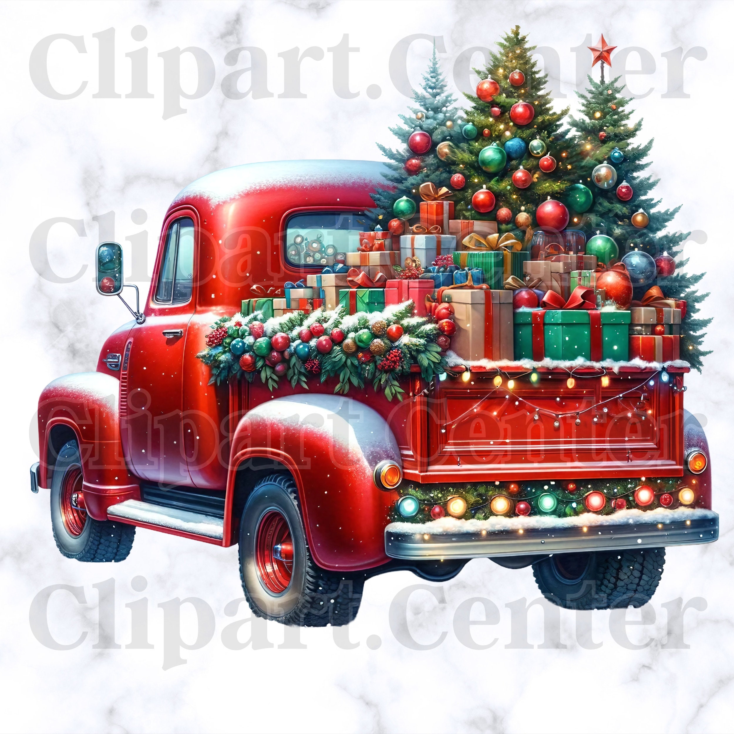 Red Truck Clip Art Holiday Road Trip: 20 Festive Christmas Truck PNG ...