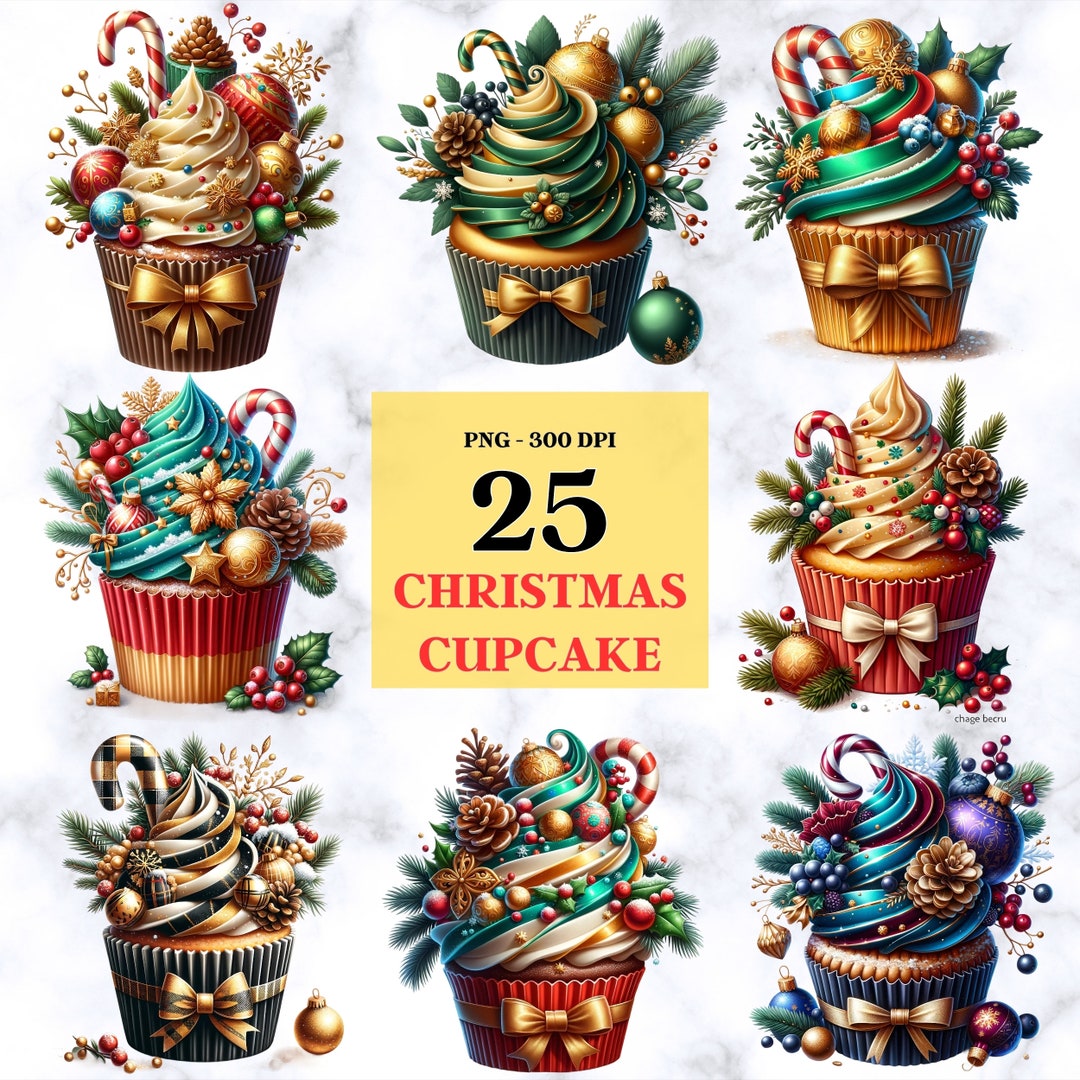 Festive Christmas Cupcake Clipart: 25 Delightful Dessert Illustrations ...