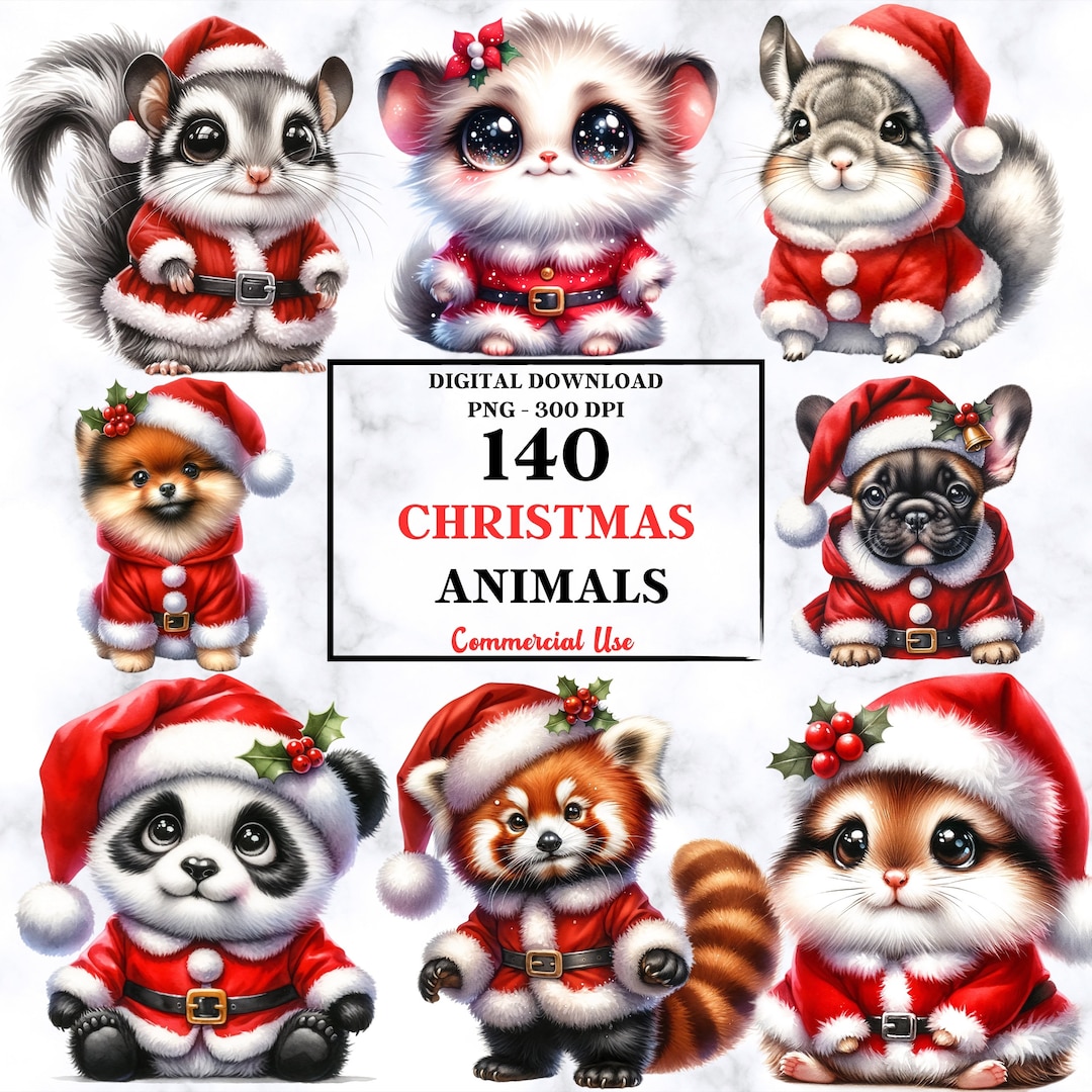 Christmas Animals PNG Clipart Set: Cute & Festive Collection for ...