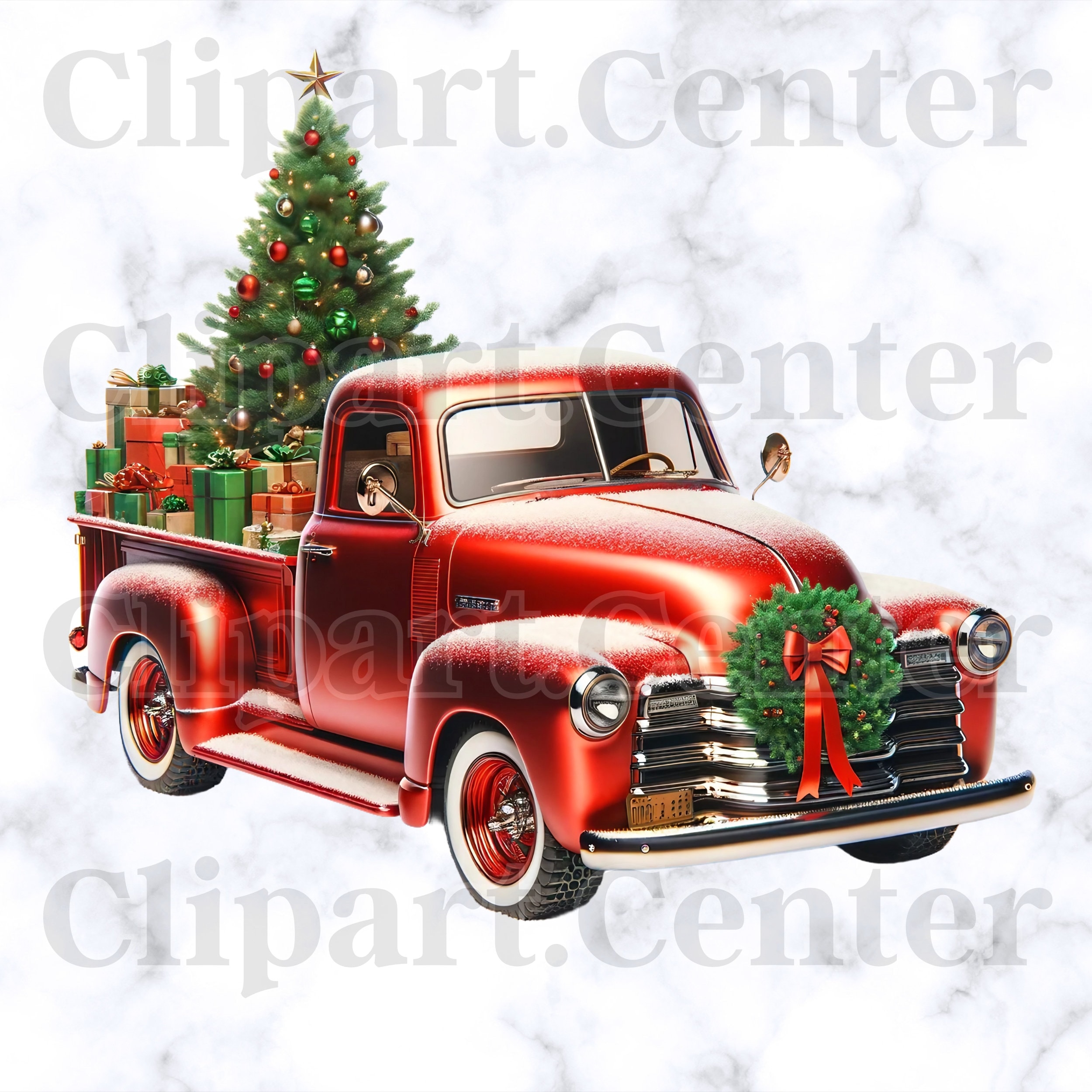 Red Truck Clip Art Holiday Road Trip: 20 Festive Christmas Truck PNG ...