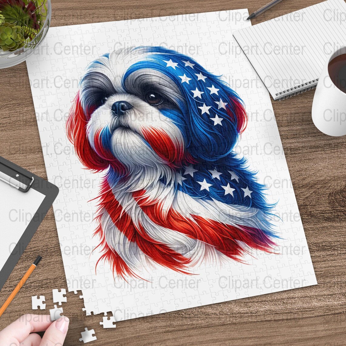 Patriotic Dog Clipart, Shih Tzu USA Flag Design, Fourth of July PNG ...
